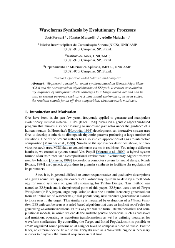 (PDF) Waveforms Synthesis by Evolutionary Processes