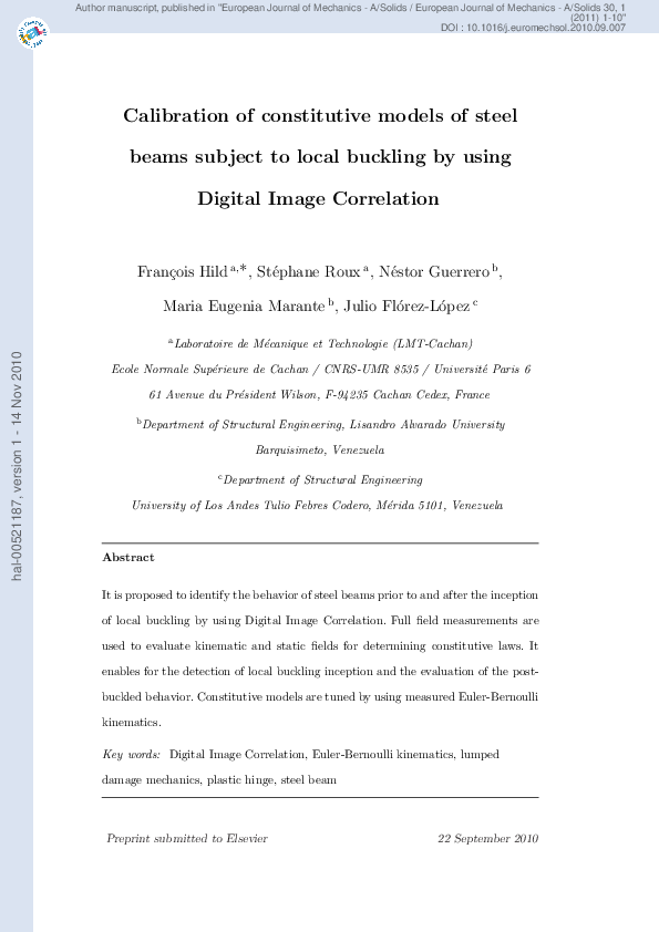 (PDF) Calibration of constitutive models of steel beams subject to local buckling by using ...