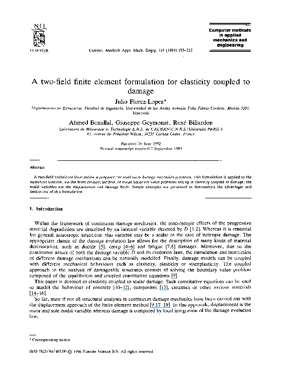 (PDF) Two-field finite element formulation for elasticity coupled to damage