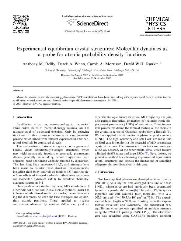 (PDF) Experimental equilibrium crystal structures: Molecular dynamics as a probe for atomic ...