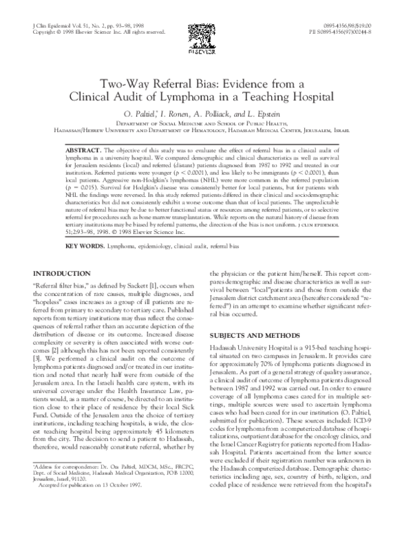 (PDF) Two-Way Referral Bias: Evidence from a Clinical Audit of Lymphoma ...