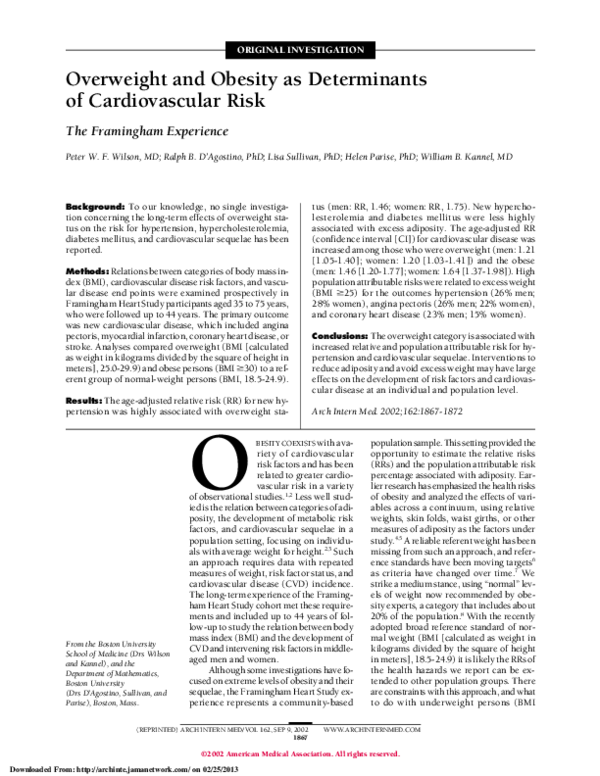 (PDF) Overweight and Obesity as Determinants of Cardiovascular Risk