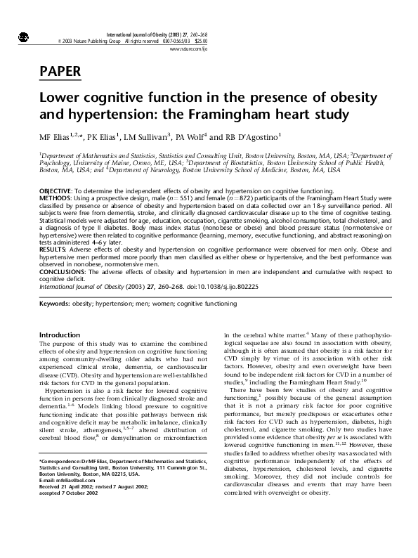 (PDF) Lower cognitive function in the presence of obesity and ...