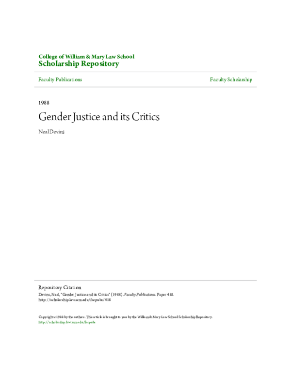(PDF) Gender Justice and Its Critics