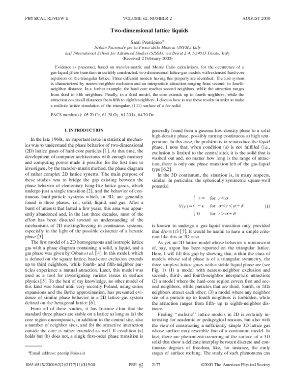 (PDF) Gas-Liquid Phase Transition in 2D Lattice Models