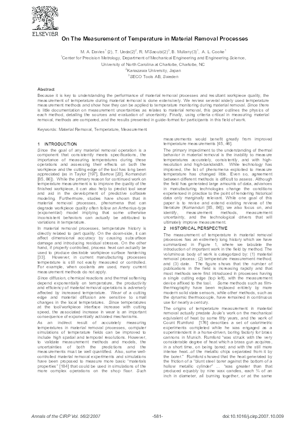 (PDF) On The Measurement of Temperature in Material Removal Processes
