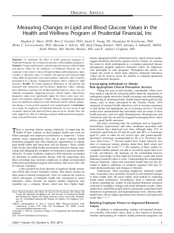 (PDF) Measuring Changes in Lipid and Blood Glucose Values in the Health ...