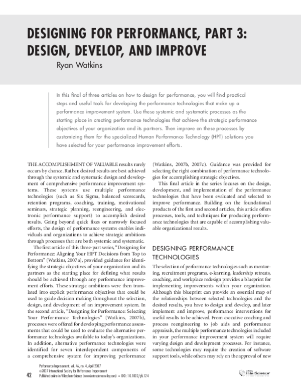 (PDF) Designing for performance, PART 3: Design, develop, and improve