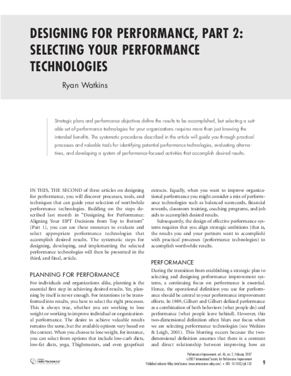 (PDF) Designing for performance, part 2: Selecting your performance ...