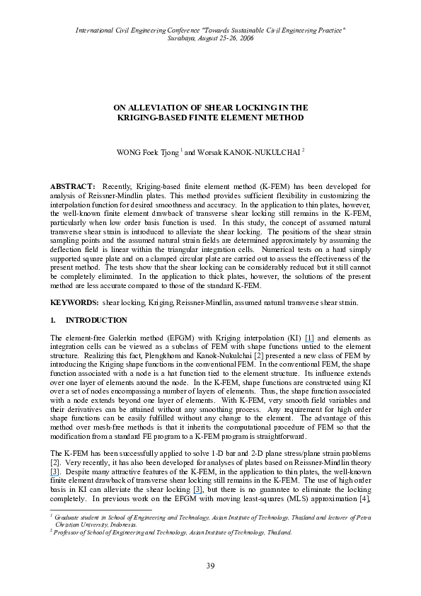 (PDF) ON ALLEVIATION OF SHEAR LOCKING IN THE KRIGING-BASED FINITE ELEMENT METHOD