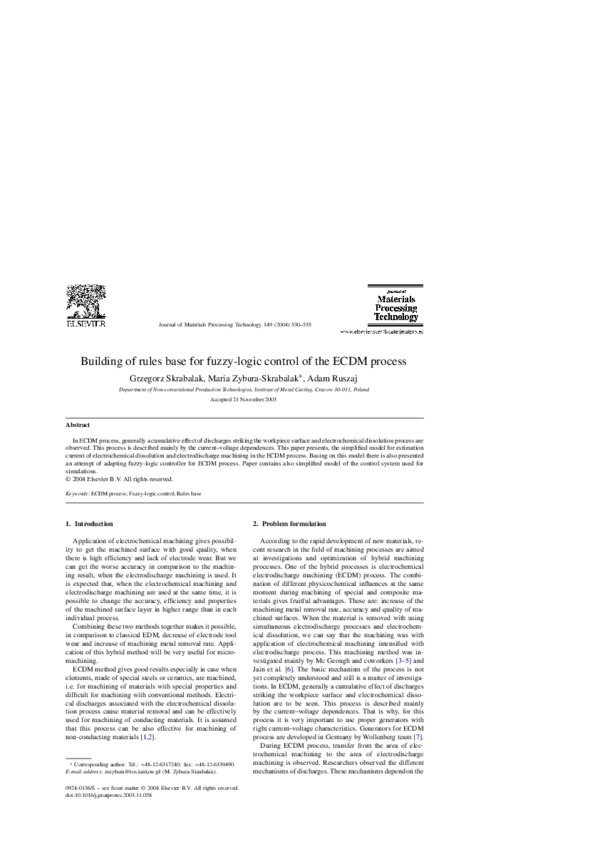 Pdf Building Of Rules Base For Fuzzy Logic Control Of The Ecdm Process Grzegorz Skrabalak