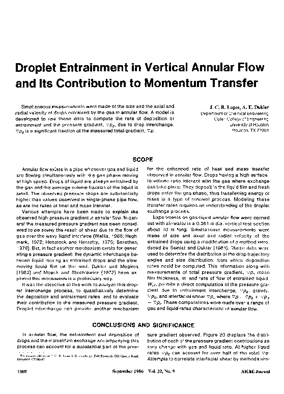 (PDF) Droplet entrainment in vertical annular flow and its contribution ...