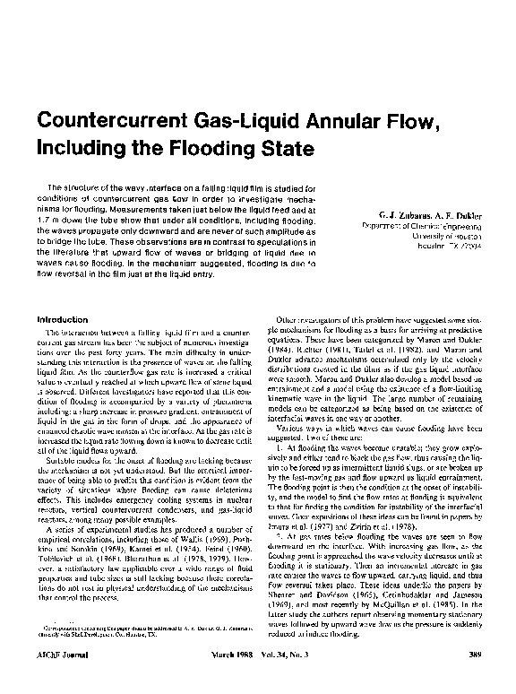 Pdf Countercurrent Gas Liquid Annular Flow Including The Flooding State