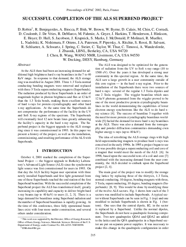(PDF) Successful Completion of the Als Superbend Project