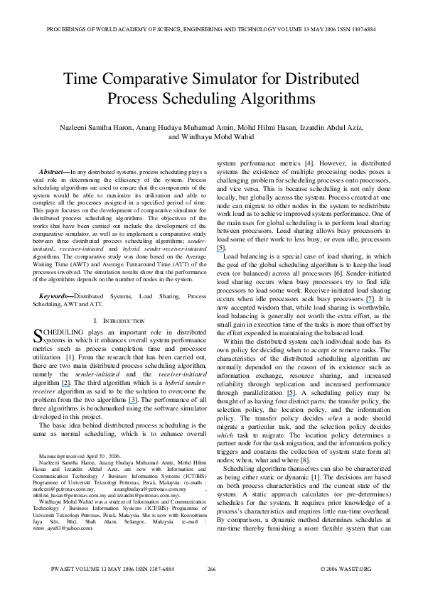 Pdf Time Comparative Simulator For Distributed Process Scheduling Algorithms 