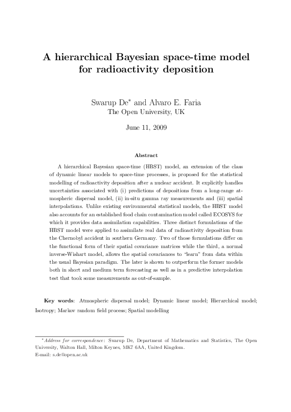 (PDF) A hierarchical Bayesian space-time model for radioactivity deposition