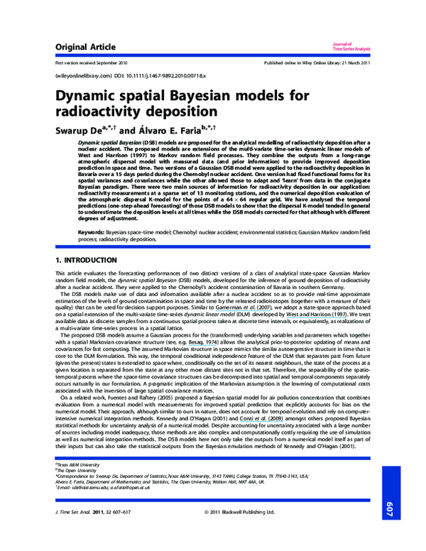 Pdf Dynamic Spatial Bayesian Models For Radioactivity Deposition