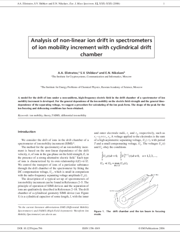 (PDF) Analysis of non-linear ion drift in spectrometers of ion mobility increment with ...