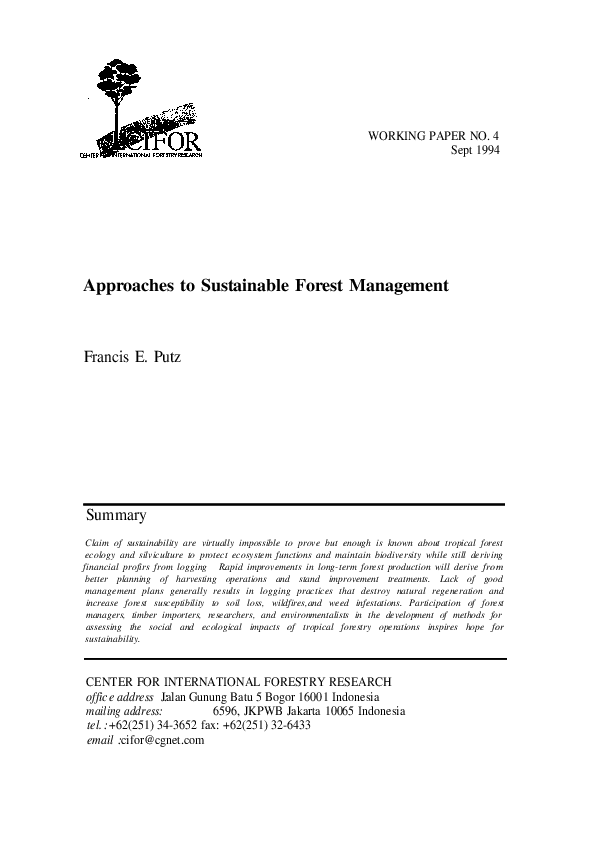 (PDF) Approaches to Sustainable Forest Management