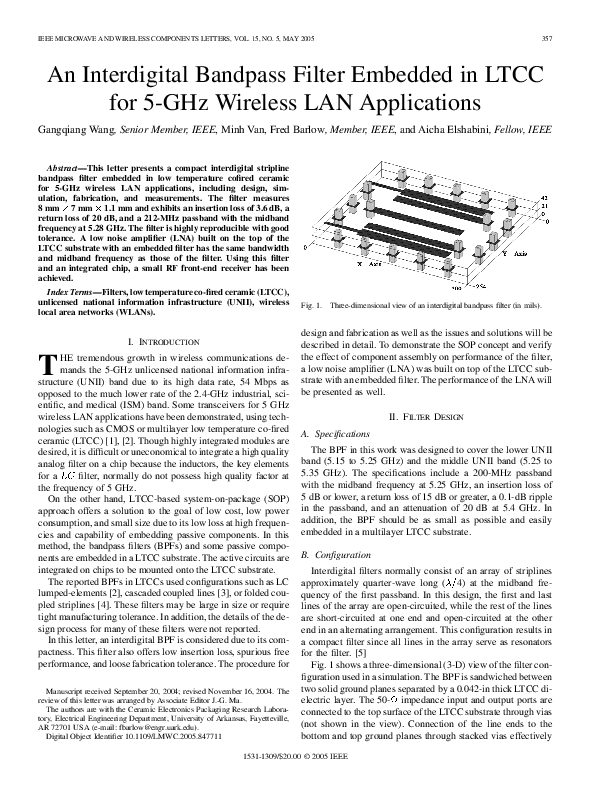 (PDF) An interdigital bandpass filter embedded in LTCC for 5GHz ...