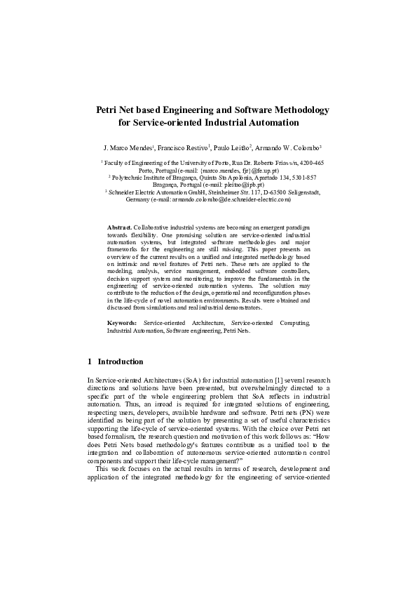 (PDF) Petri Net Based Engineering and Software Methodology for Service-Oriented Industrial ...