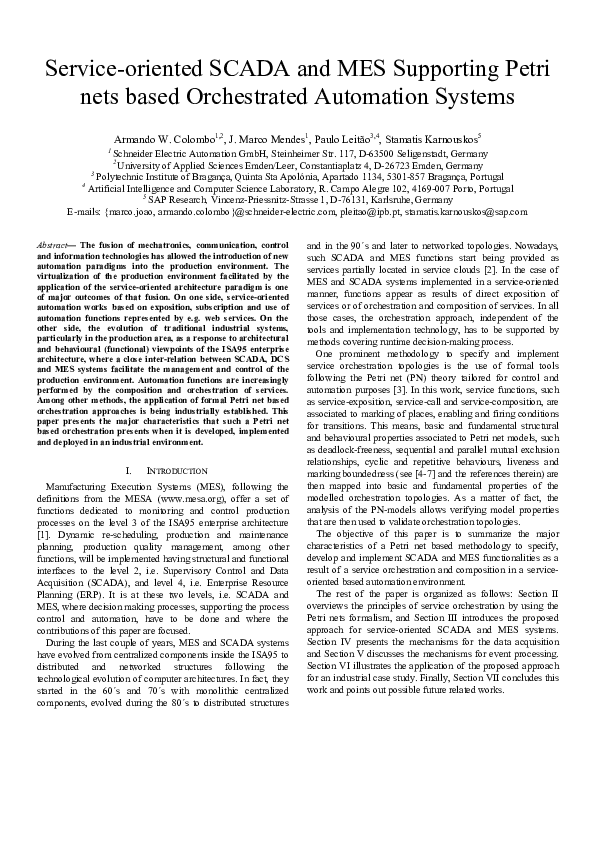 (PDF) Service-oriented SCADA and MES Supporting Petri nets based OrchestratedAutomation Systems
