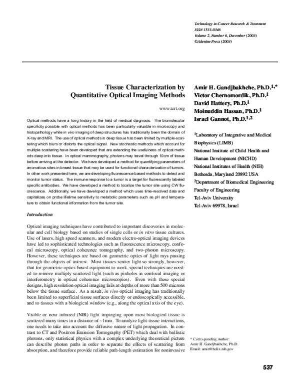 (PDF) Tissue characterization by quantitative optical imaging methods