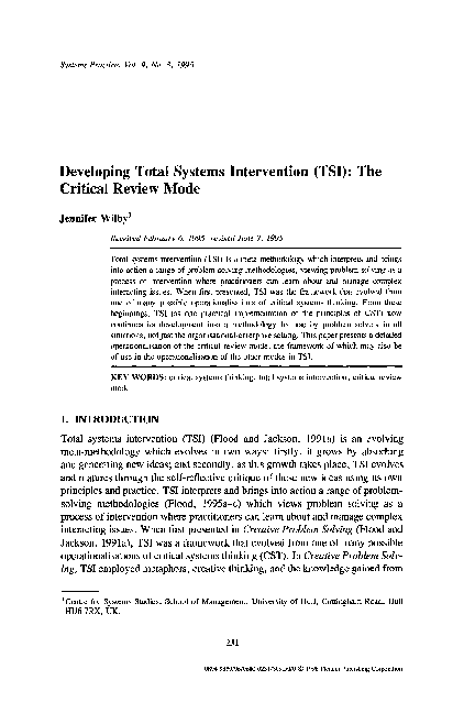 (PDF) Developing total systems intervention (TSI): The critical review mode