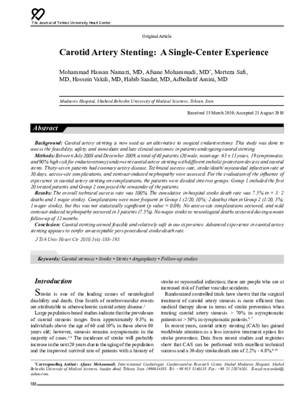 (PDF) Carotid artery stenting: a single-center experience