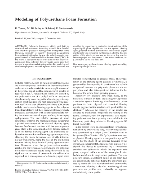 (PDF) Modeling of polyurethane foam formation