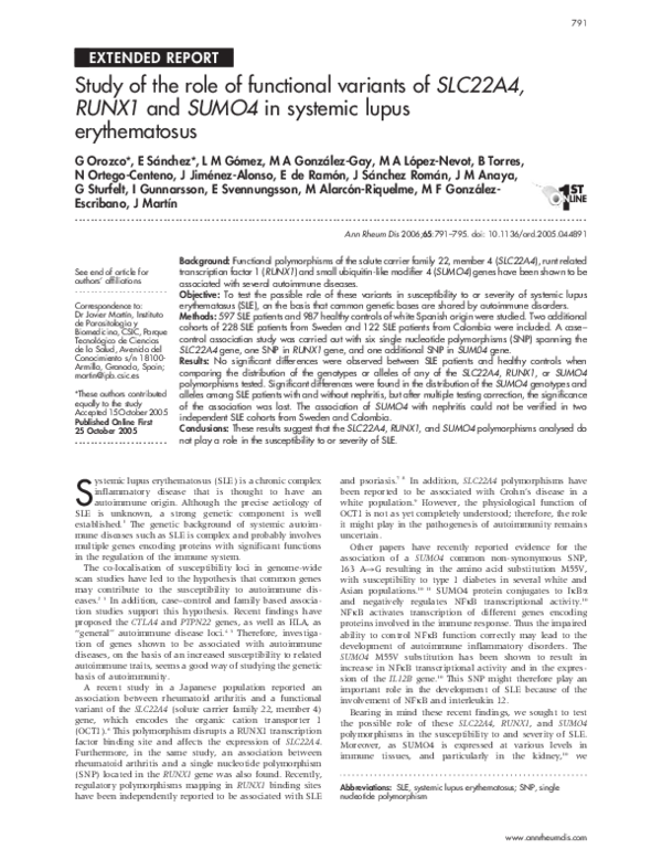 (PDF) Study of the role of functional variants of SLC22A4, RUNX1 and ...