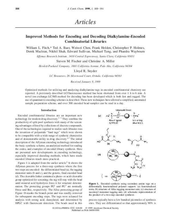 (PDF) Improved Methods for Encoding and Decoding Dialkylamine-Encoded Combinatorial Libraries