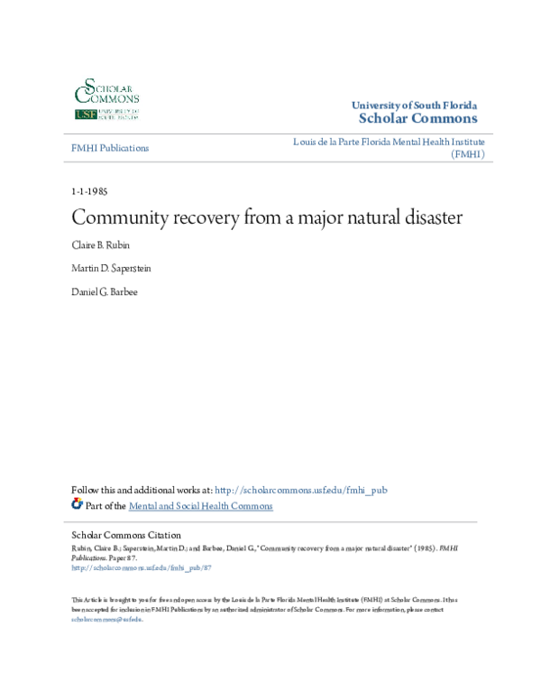 (PDF) Community recovery from a major natural disaster | Daniel Barbee ...
