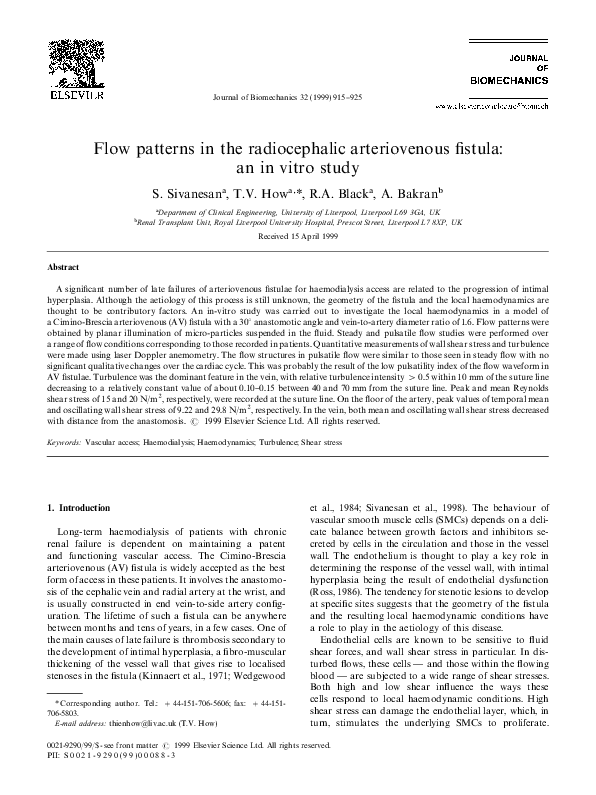 (PDF) Flow patterns in the radiocephalic arteriovenous fistula: an in ...