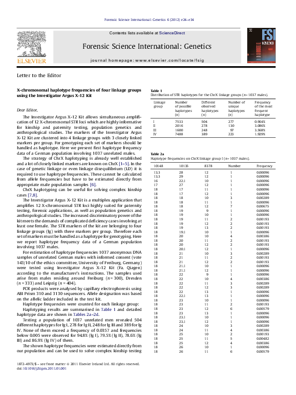 (PDF) X-chromosomal haplotype frequencies of four linkage groups using ...