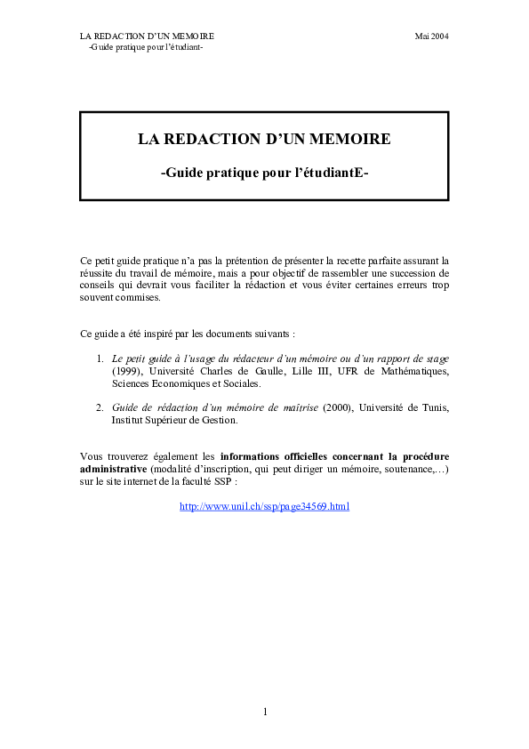 (PDF) LA REDACTION D'UN MEMOIRE -Guide pratique pour l'étudiantE