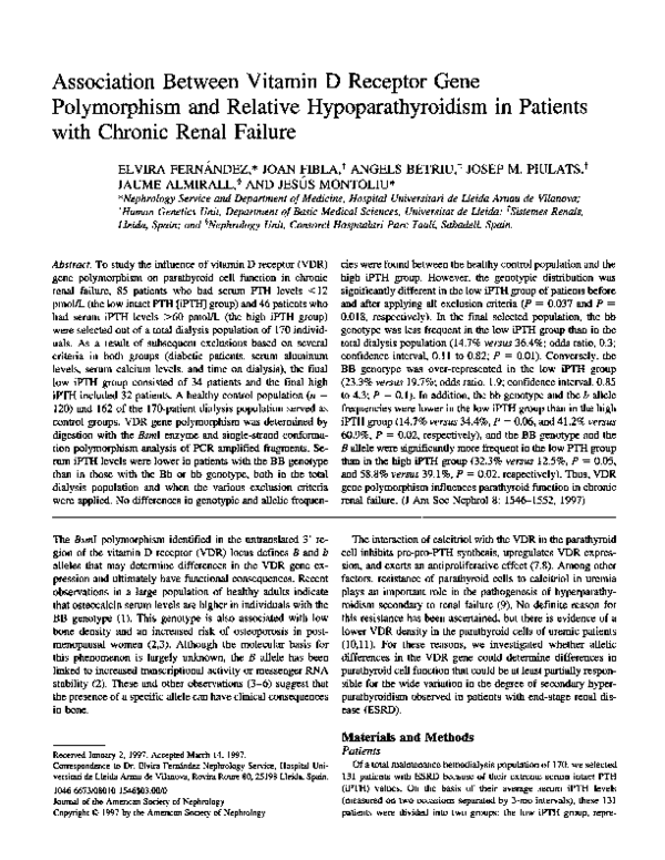 (PDF) Association between Vitamin D Receptor Gene Polymorphisms and Response to Treatment of ...