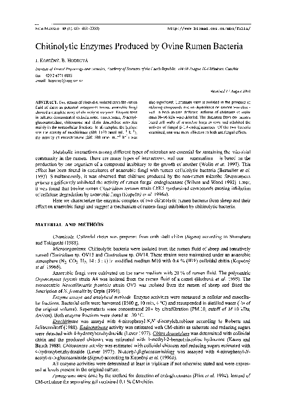(PDF) Chitinolytic enzymes produced by ovine rumen bacteria