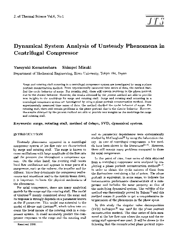 (PDF) Dynamical system analysis of unsteady phenomena in centrifugal compressor