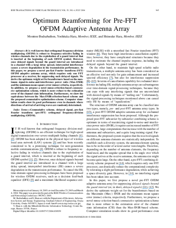 (PDF) Optimum Beamforming for Pre-FFT OFDM Adaptive Antenna Array