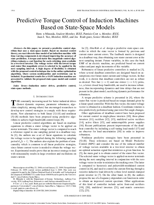 Pdf Predictive Torque Control Of Induction Machines Using Immediate Flux Control