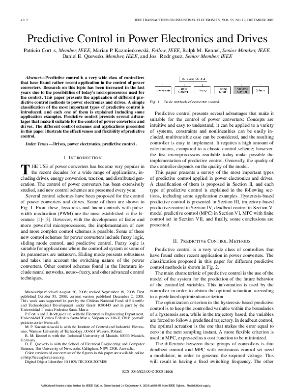 Pdf Predictive Control In Power Electronics And Drives