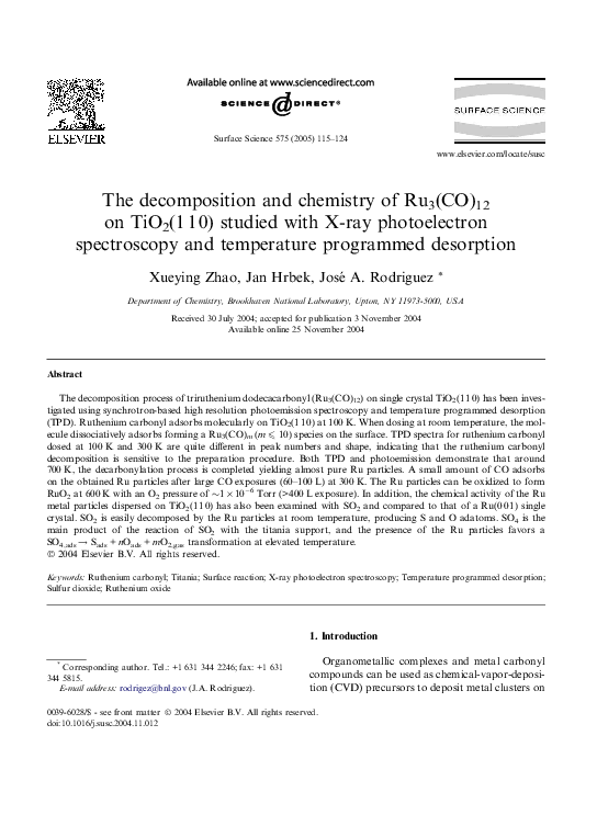 (PDF) The decomposition and chemistry of Ru3(CO)12 on TiO2(110) studied ...