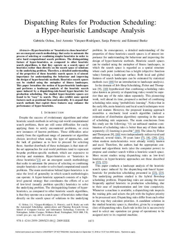 (PDF) Dispatching rules for production scheduling: A hyper-heuristic landscape analysis | Jose ...