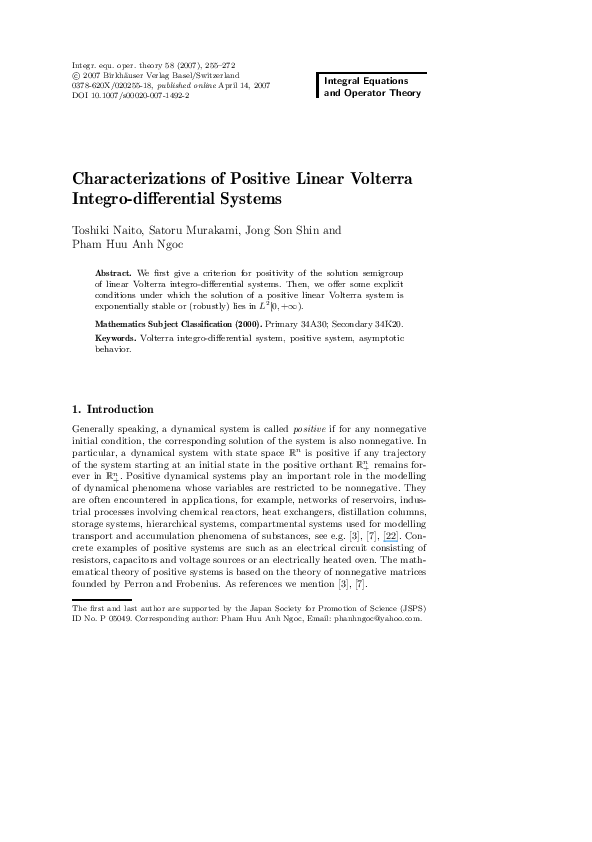 (PDF) Positivity and Stability in Volterra Systems