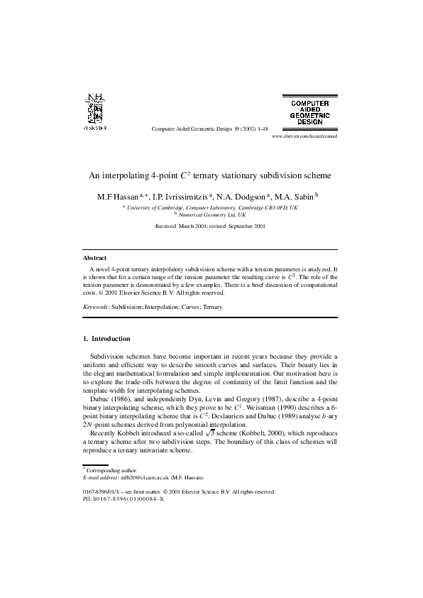 (PDF) An interpolating 4-point C2 ternary stationary subdivision scheme