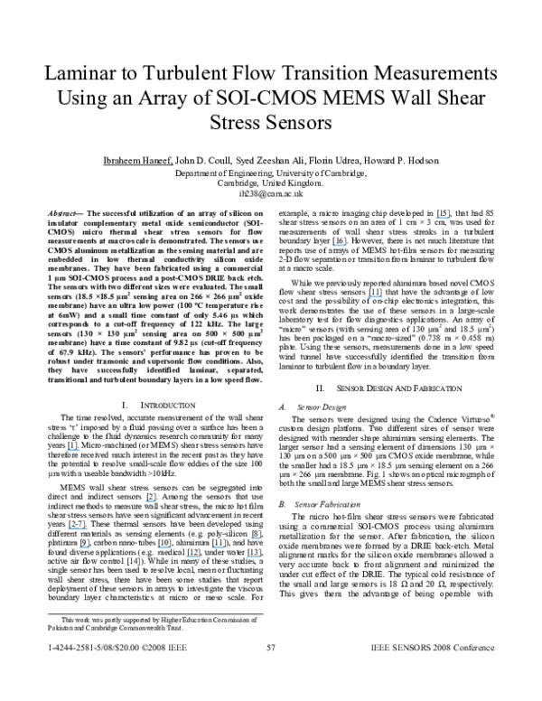 (PDF) Laminar to turbulent flow transition measurements using an array of SOI-CMOS MEMS wall ...