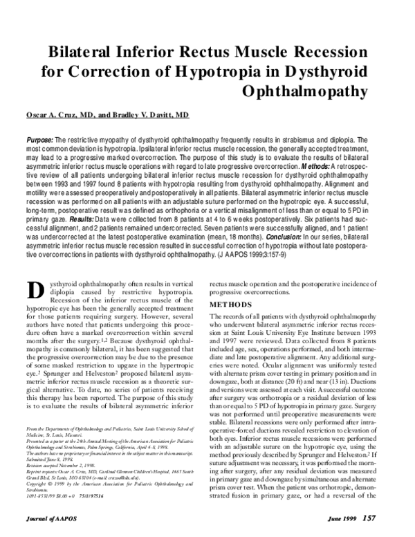 (PDF) Bilateral inferior rectus muscle recession for correction of ...