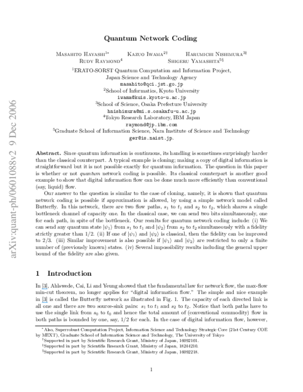 Pdf Quantum Network Coding 