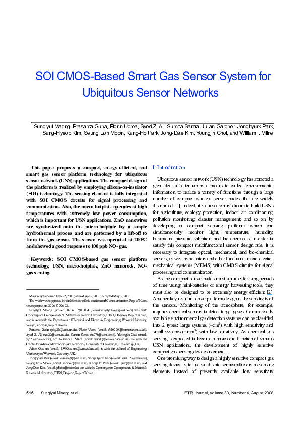 (PDF) SOI CMOS-Based Smart Gas Sensor System for Ubiquitous Sensor Networks